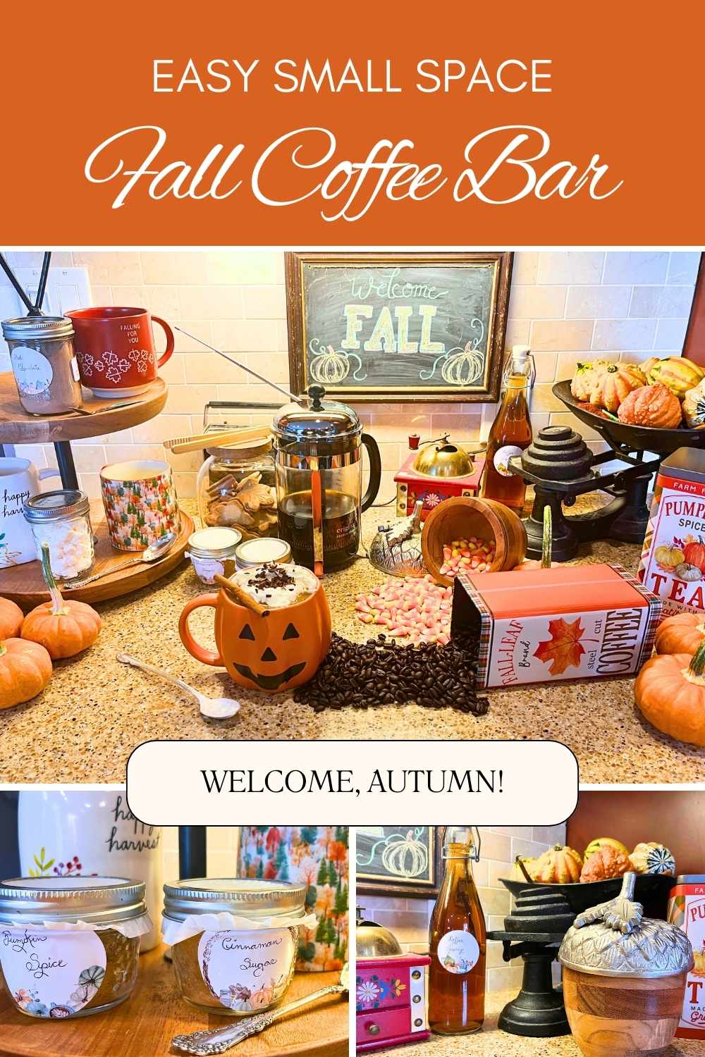 Fun and Festive Small Space Fall Coffee Bar - Flour and Filigree
