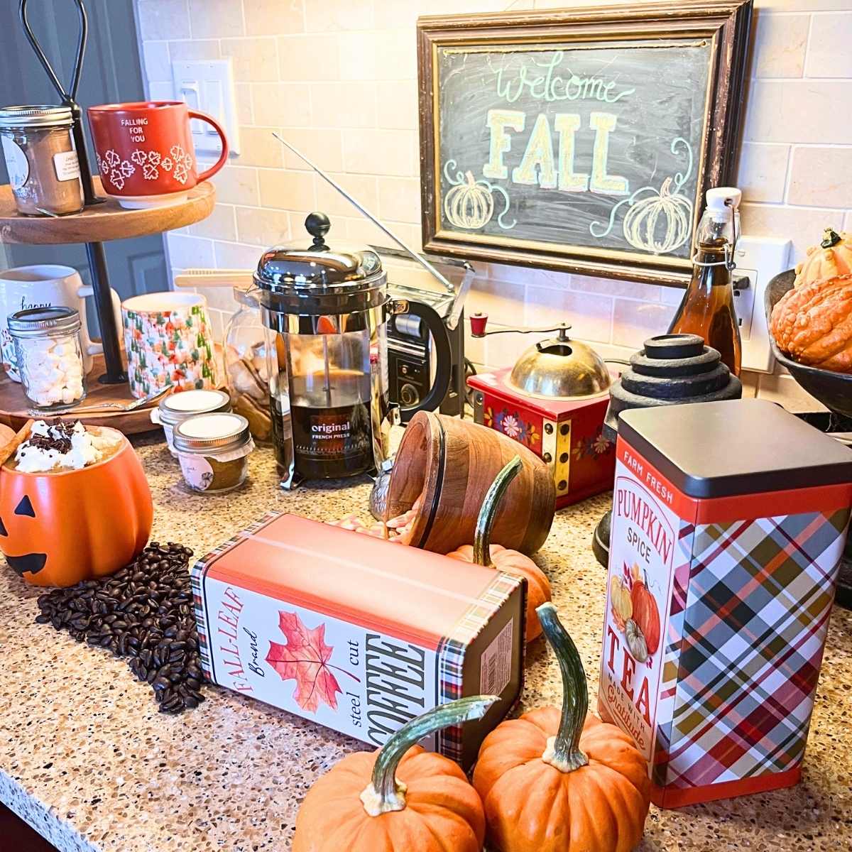 Fun and Festive Small Space Fall Coffee Bar - Flour and Filigree