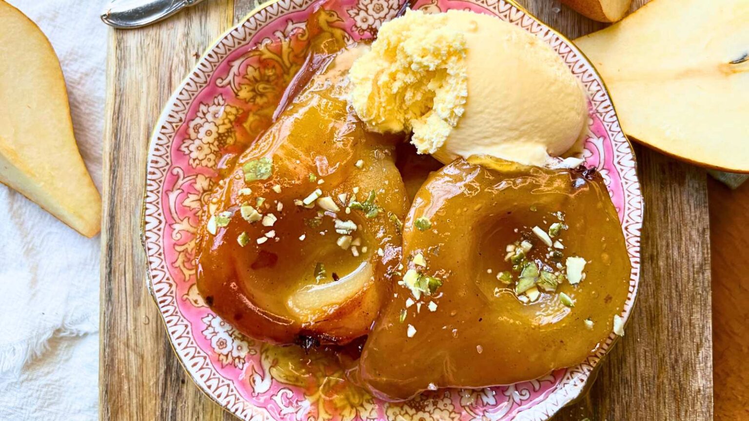 Easy Baked Pears with Homemade Caramel Sauce - Flour and Filigree