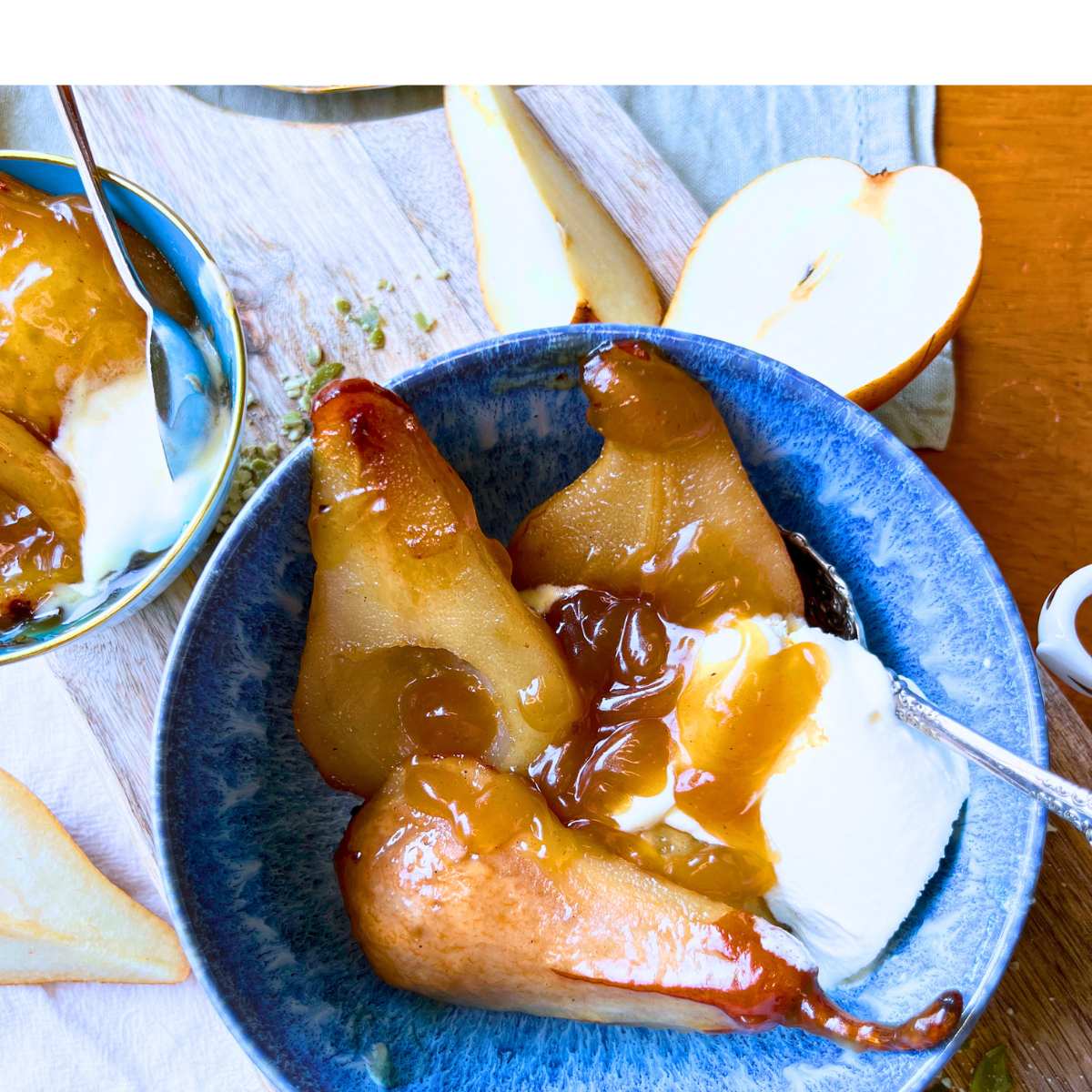 Easy Baked Pears with Homemade Caramel Sauce - Flour and Filigree