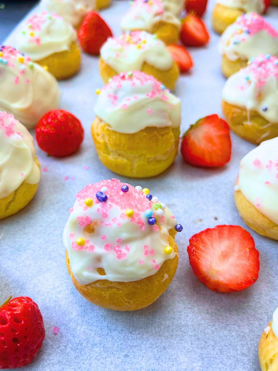 Elegant Strawberry and Cream Profiteroles || Classic French Cream Puffs ...