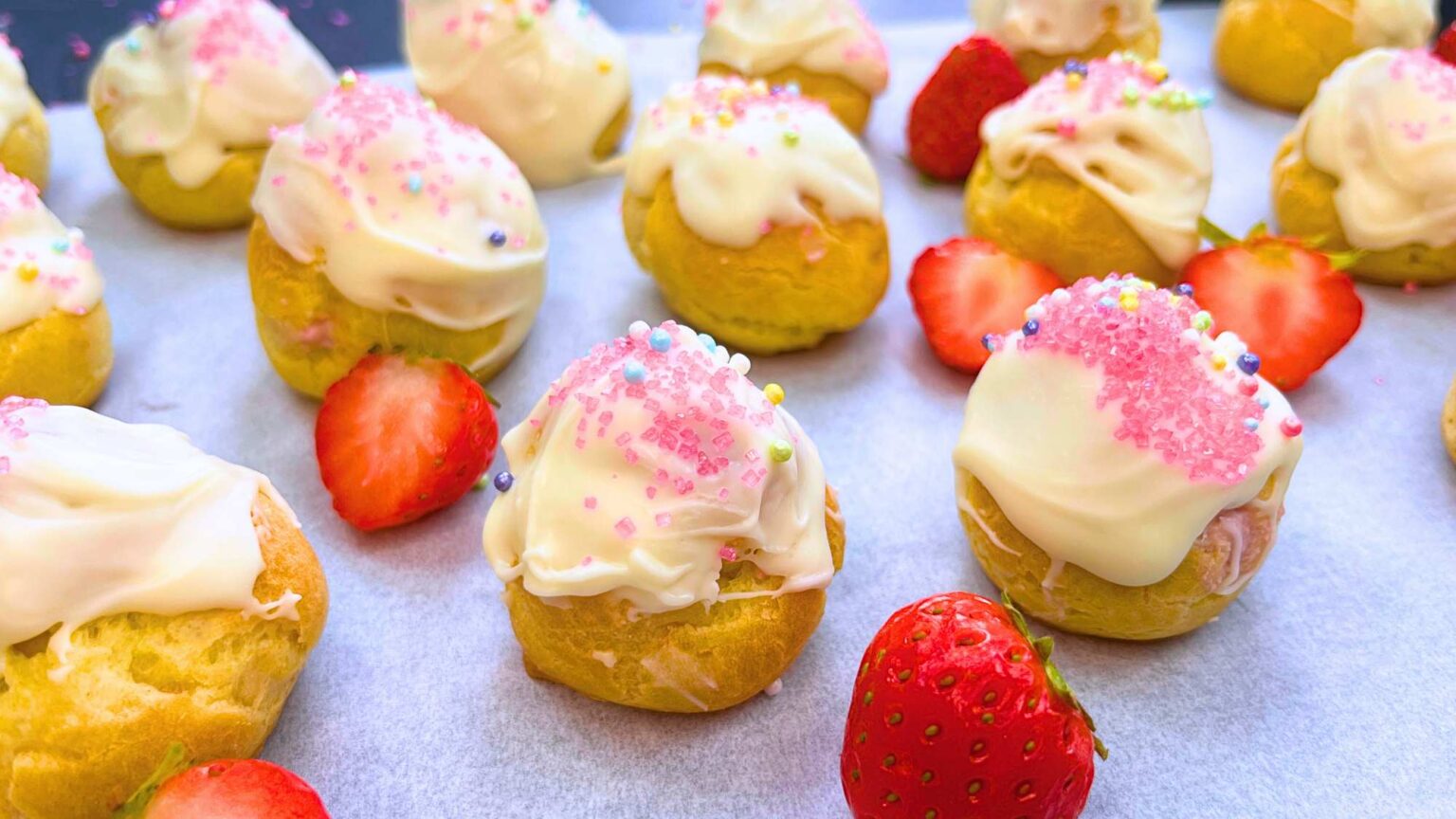 Elegant Strawberry and Cream Profiteroles || Classic French Cream Puffs ...